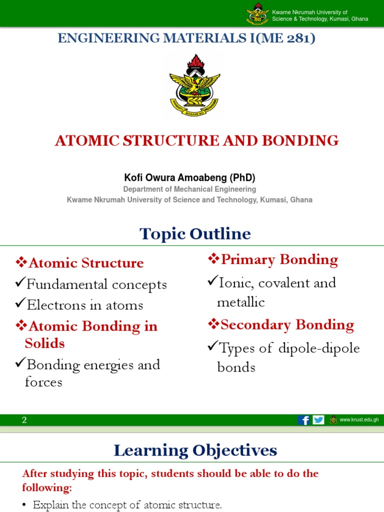 Me 281 Lecture 2 Slides Atomic Structure And Bonding Download Free