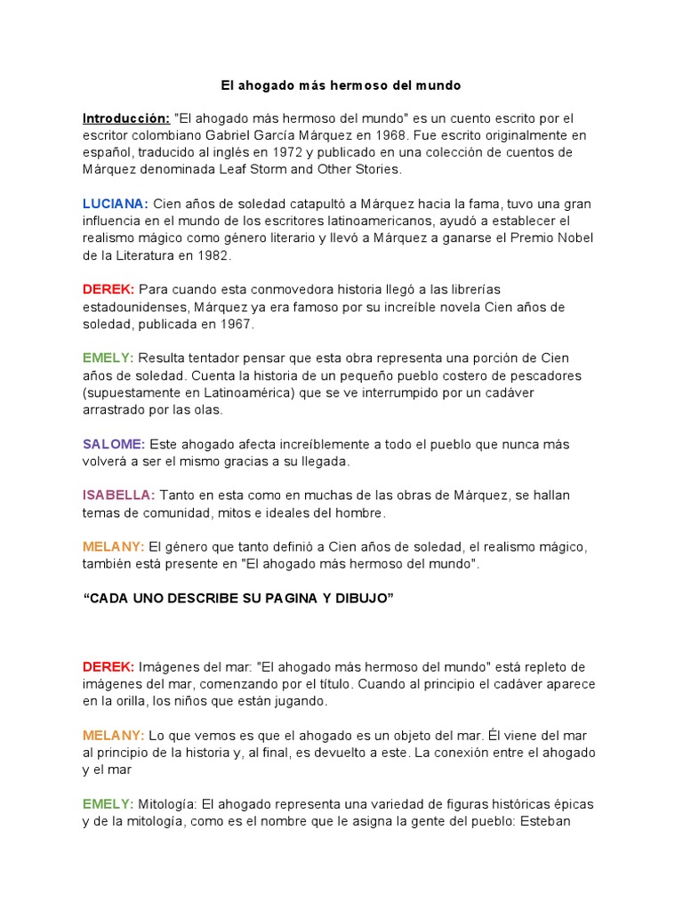 El Ahogado Mas Hermoso Del Mundo | PDF | Las artes