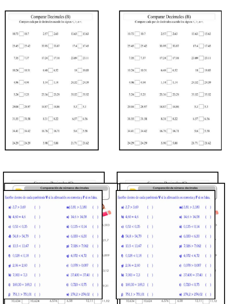 Comparaciones de Numeros Decimales | PDF