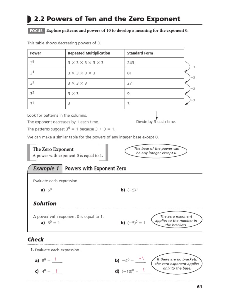 2 Zero Exponent and Powers of 10 | PDF | Exponentiation | Multiplication