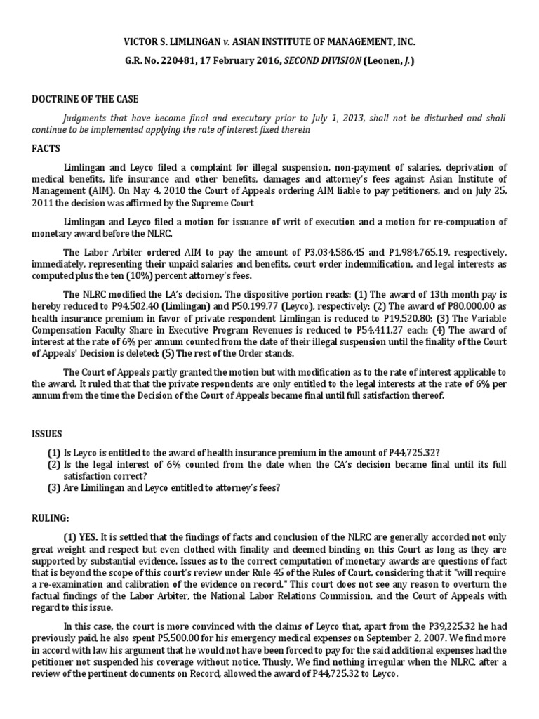 Victor S. Limlingan v. Asian Institute of Management, Inc. (Civil Law ...