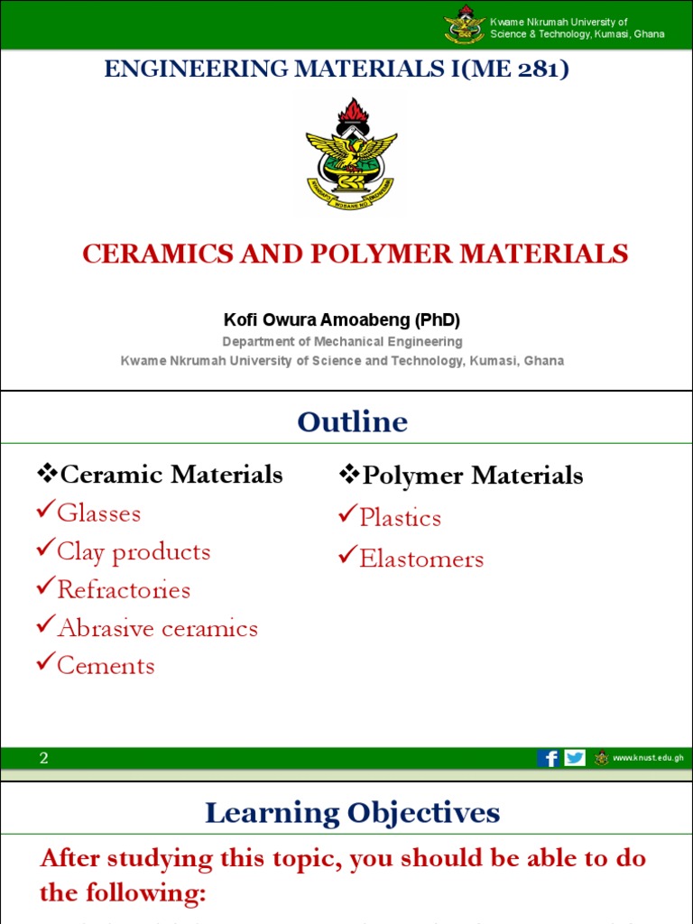 ME 281 Lecture 8 Slides (Ceramics and Polymer Materials) | PDF | Ceramics | Refractory
