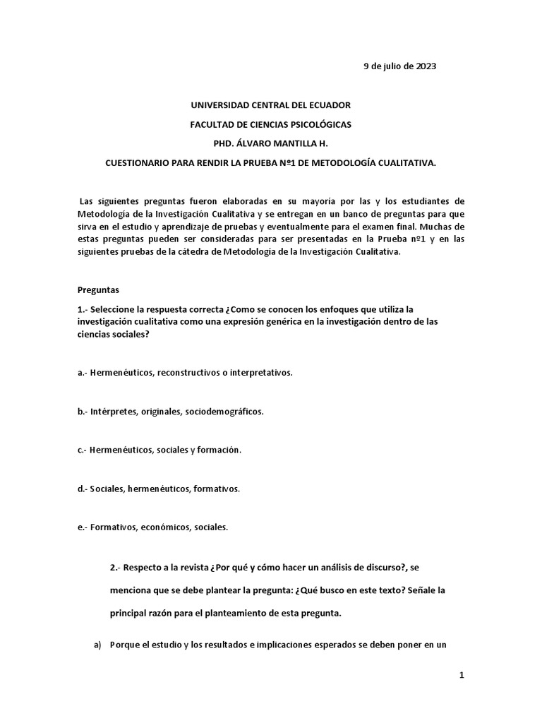 0.1 Compendio de Preguntas Cualitativa | PDF | Etnografía | Hermenéutica