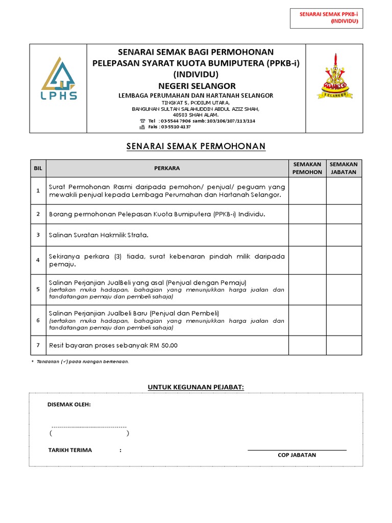 LPHS CHECKLIST - Permohonan - Pelepsan - Syarat - Kuota - Bumiputera ...