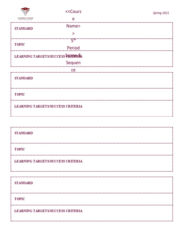 Standards Learning Targets Success Criteria Template | PDF