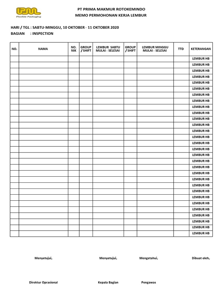 Memo Permohonan Lembur | PDF