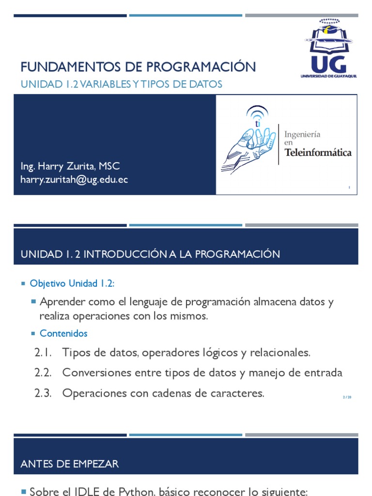 FFP 2020-01 U1-02 Tipos de Datos 1 v3 | PDF | Tipo de datos | Python (lenguaje de programación)