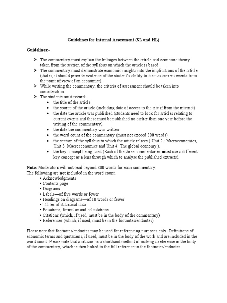 IB Economics IA Guidelines and Criteria | PDF | Citation | Economics