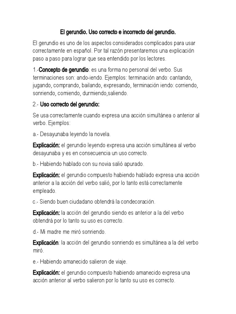 Uso correcto del gerundio en español | PDF