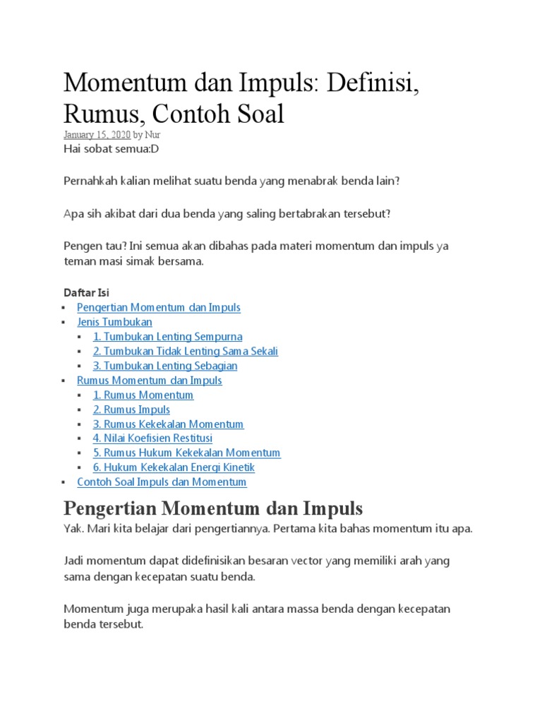 Rumus dan Contoh Momentum Impuls | PDF