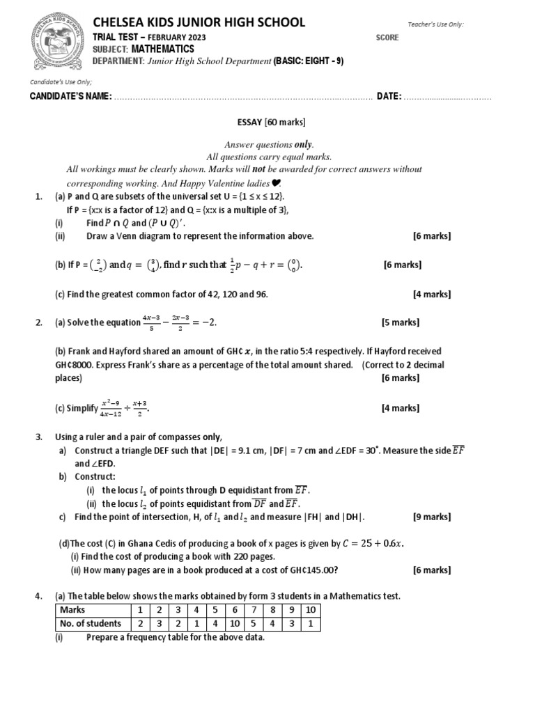 F3 TrialTest Maths | PDF | Mathematics