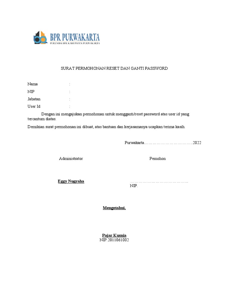 Surat Permohonan Reset Dan Ganti Password Pdf