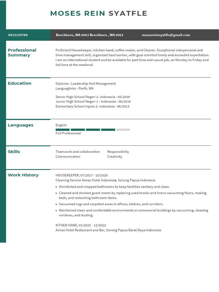 CV Moses Rein Syatfle | PDF