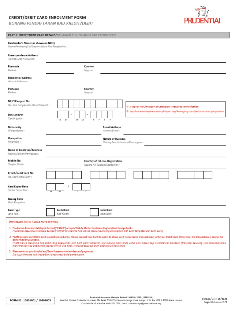 Credit - Debit Card Enrolment Form - v0522 | PDF | Debit Card | Credit Card