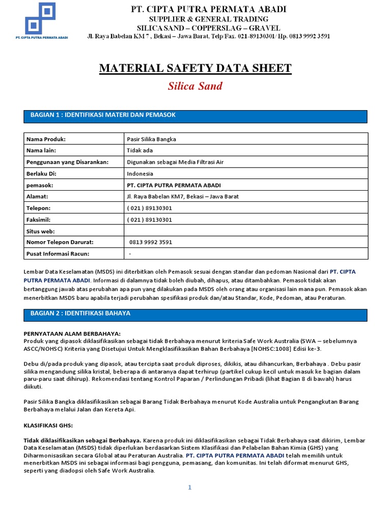026 MSDS Pasir Silica in | PDF