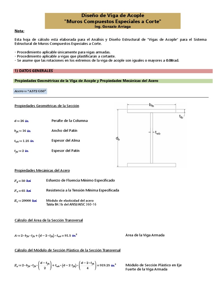 Diseño Viga de Acople Muros Compuestos Especiales | PDF | Viga (Estructura) | Resistencia de ...
