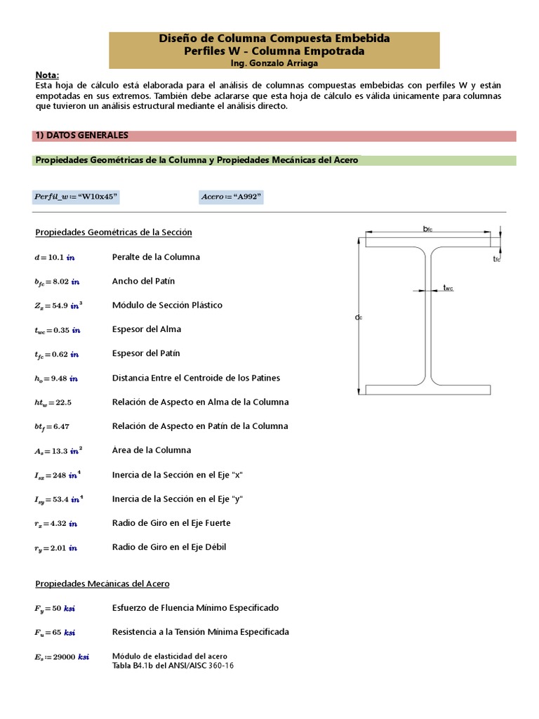 Diseño de Columna Compuesta Embebida - Compresión y Flexión (Empotrada ...