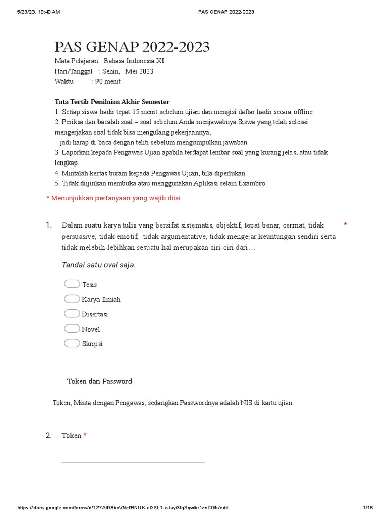 Bindo SMK Xi Pas Genap 2022-2023 | PDF