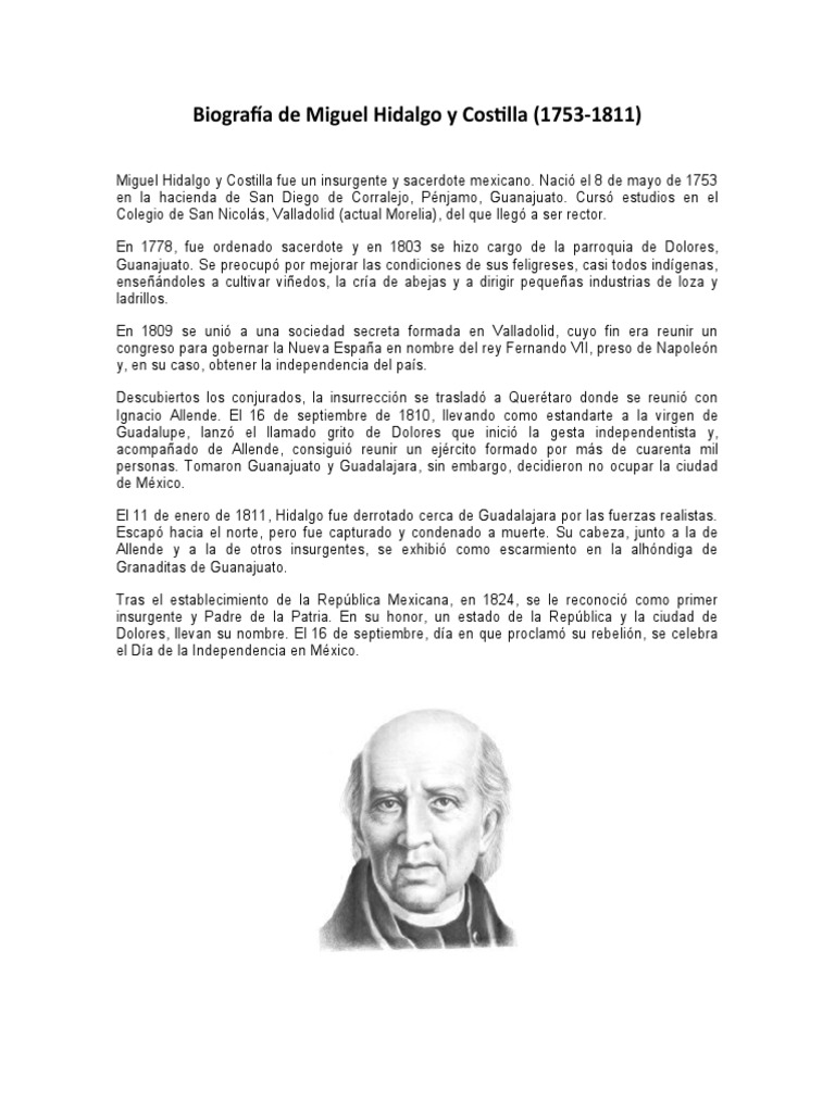 Biografía de Miguel Hidalgo y Costilla | PDF