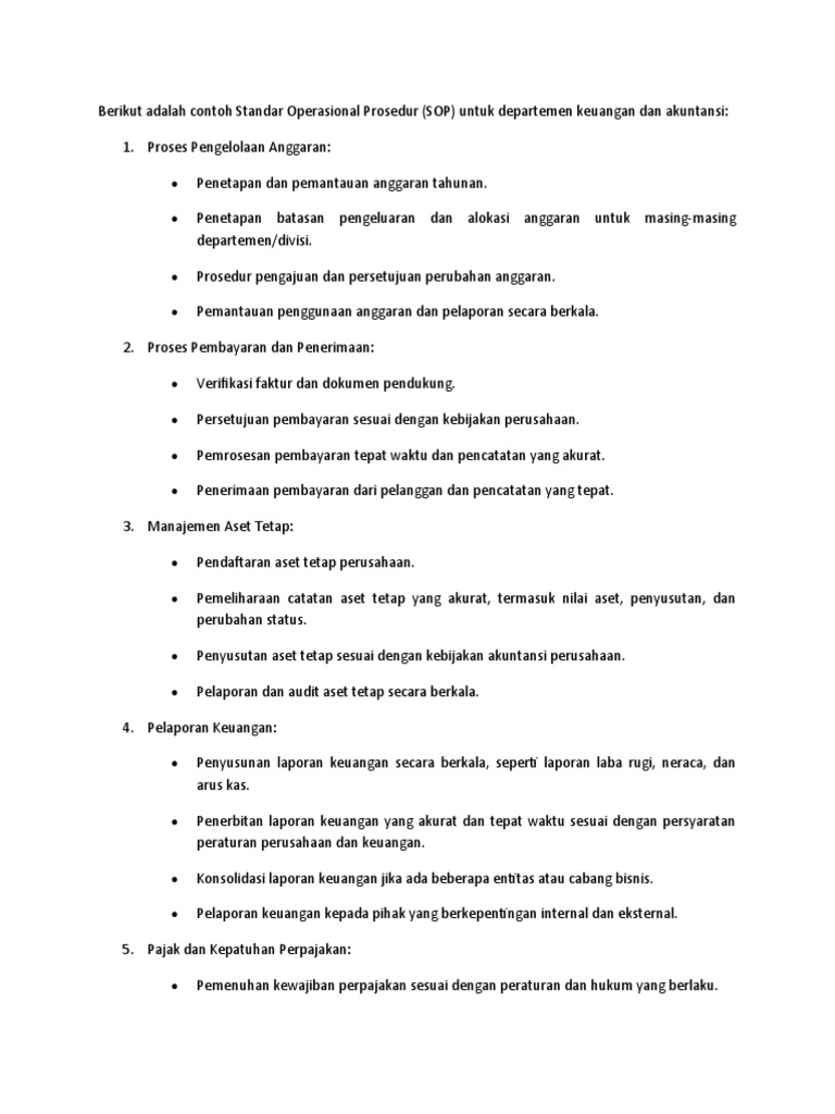 CONTOH SOP KEUANGAN | PDF