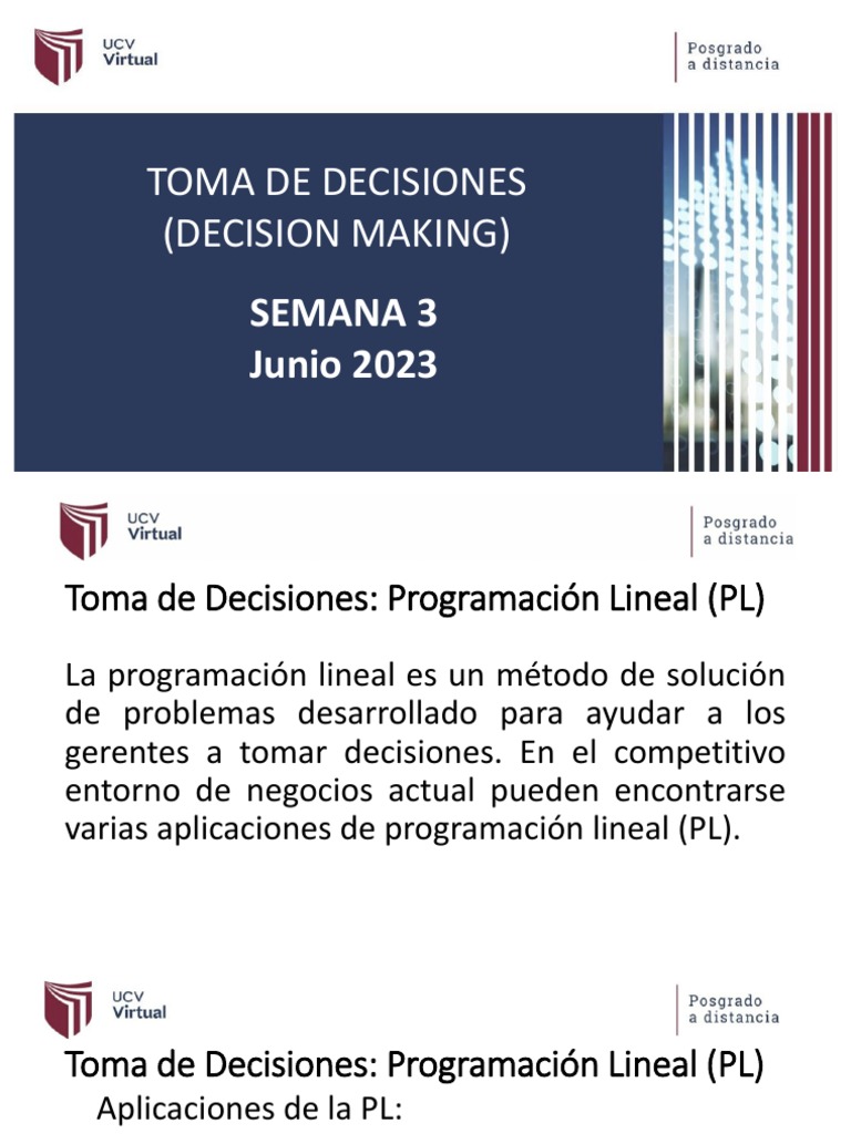 MATERIAL - Toma de Decisiones - Semana 3 | PDF | Programación lineal | Toma de decisiones