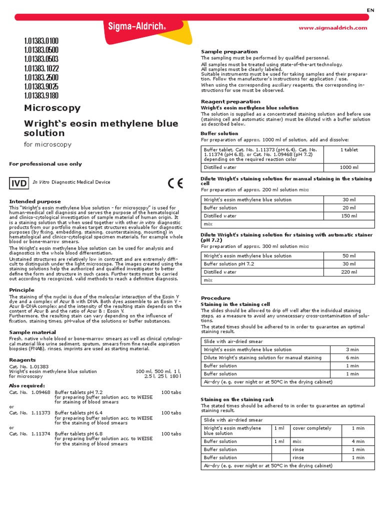 Wright | PDF | Staining | Chemistry