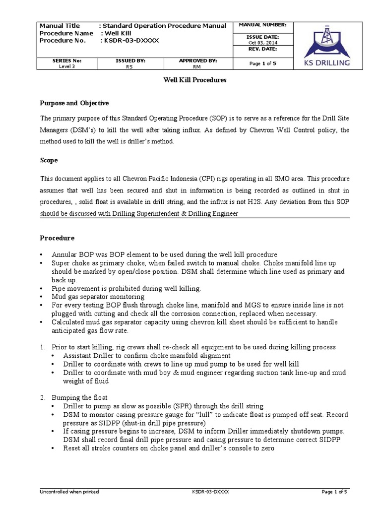 DXXXX-QSOP - Well Kill Procedure | PDF | Pump