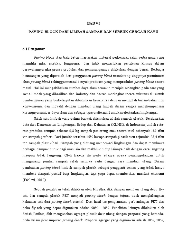 Bab Vi Paving Block Dari Limbah Sampah Dan Serbuk Gergaji Kayu-1 | PDF