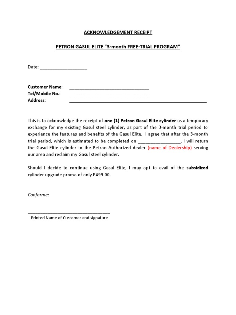 Petron Gasul Elite Trial Acknowledgment | PDF | Finance & Money Management