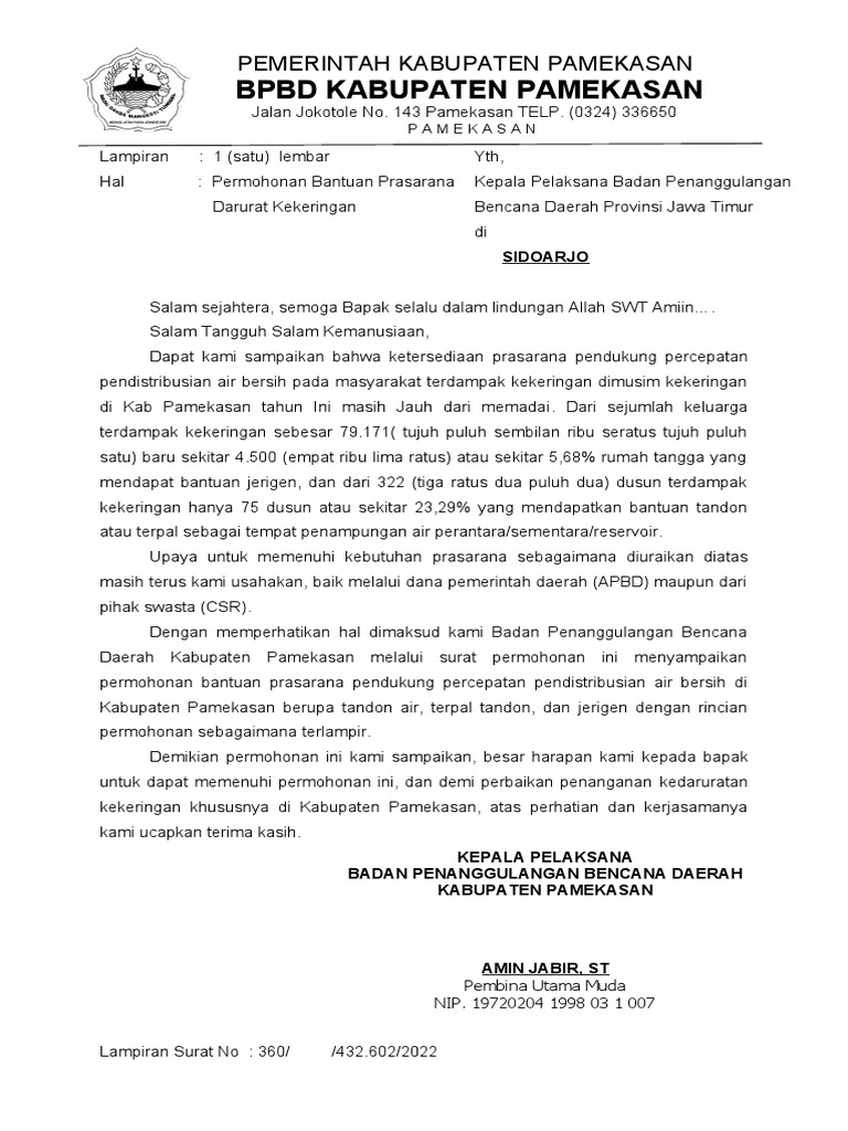Permohonan Dan Pernyataan Bantuan Pusdalops | PDF