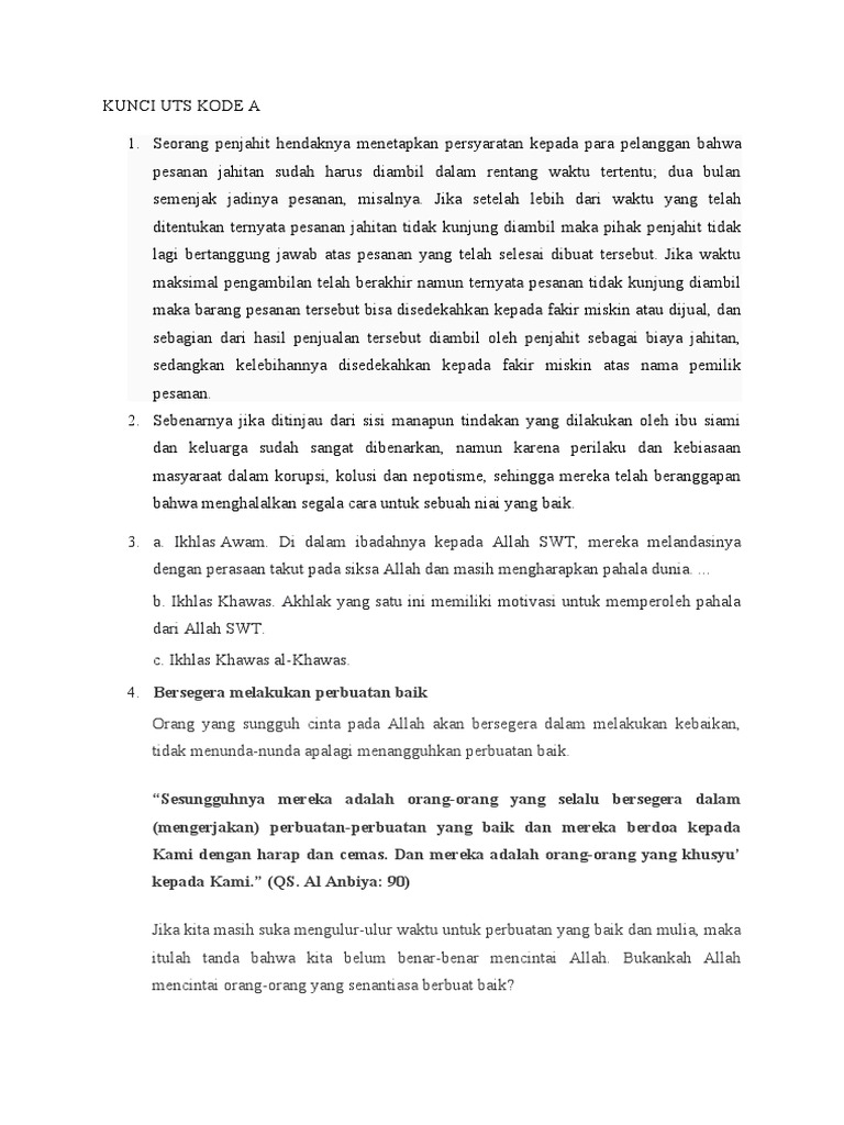 Kunci Uts Mentoring Agama 2022 | PDF