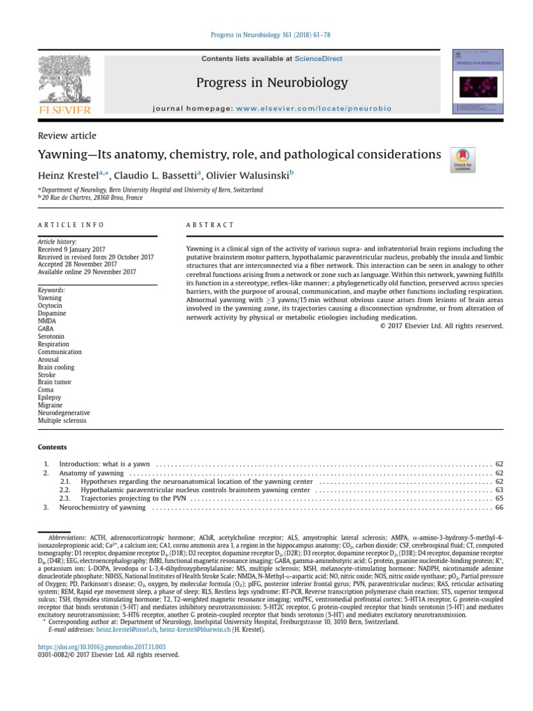 Yawning: Anatomy, Chemistry, and Pathology | PDF | Dopamine | Hypothalamus