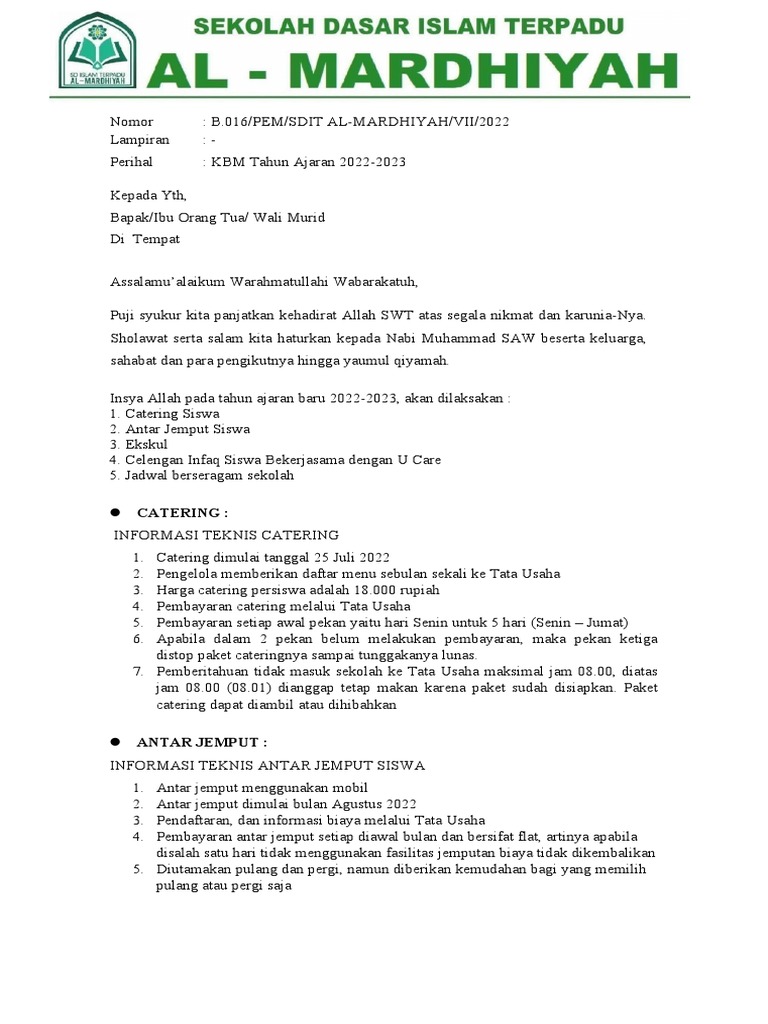 16 Surat Edaran B.016 KBM Tahun Ajaran 2022-2023 | PDF