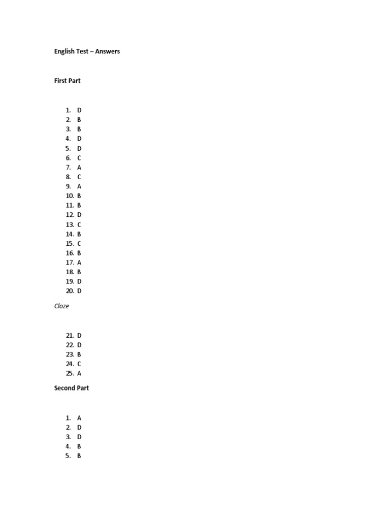 English Test Answer Key | PDF