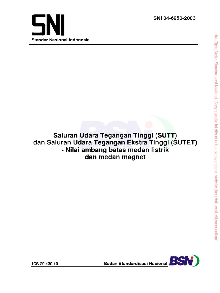 SNI - 04-6950-2003 Tentang SUTT Dan SUTET - Nilai Ambang Batas Medan ...