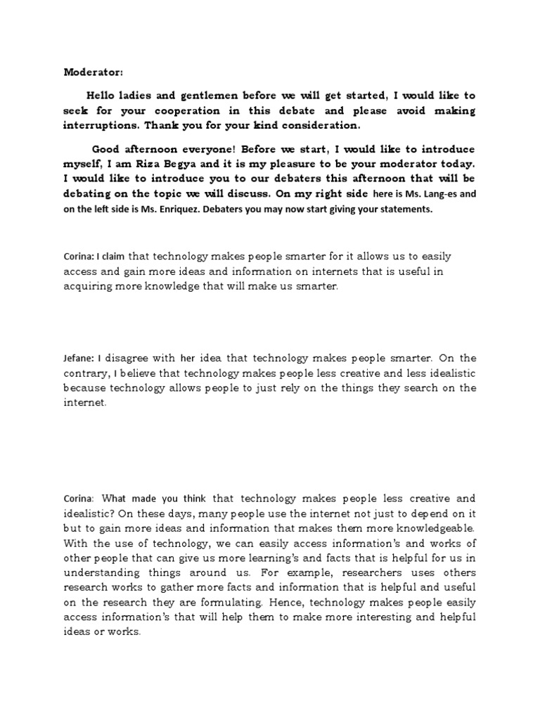 Technology: Smart or Lazy Debate | PDF