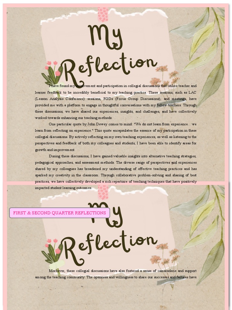 Reflection Notes First Second Quarter | PDF | Teachers | Learning