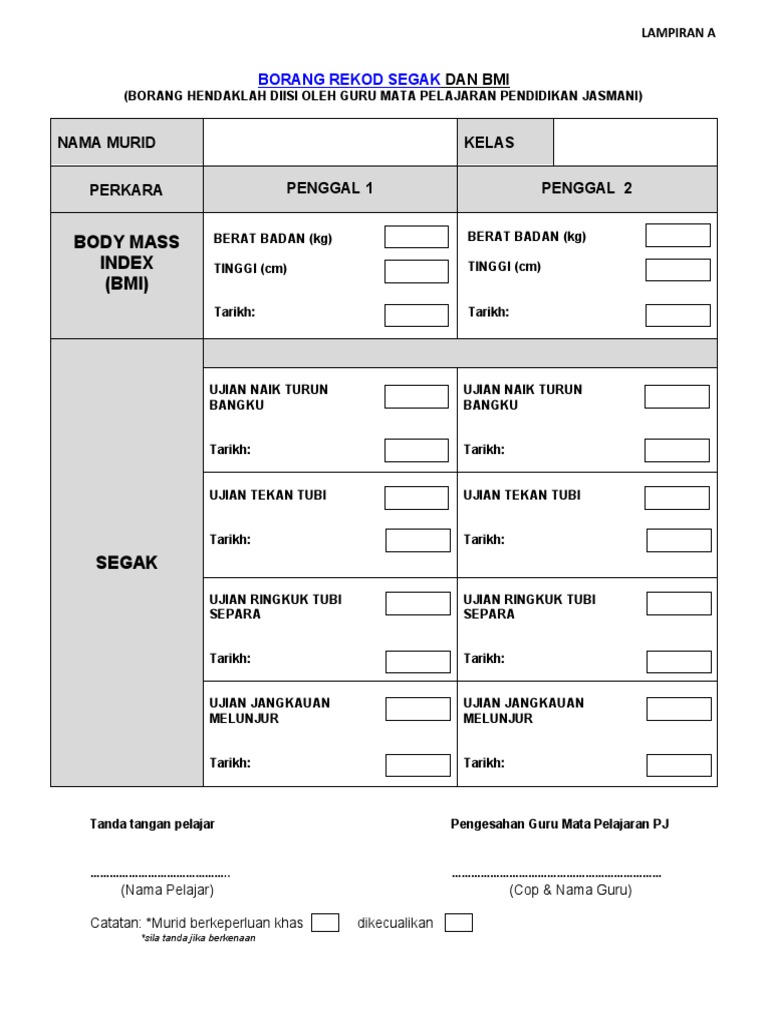 Contoh Borang Bmi | PDF