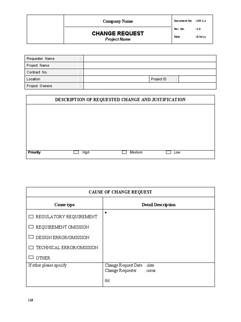 B - Change Request Form | PDF | Finance & Money Management | Technology & Engineering