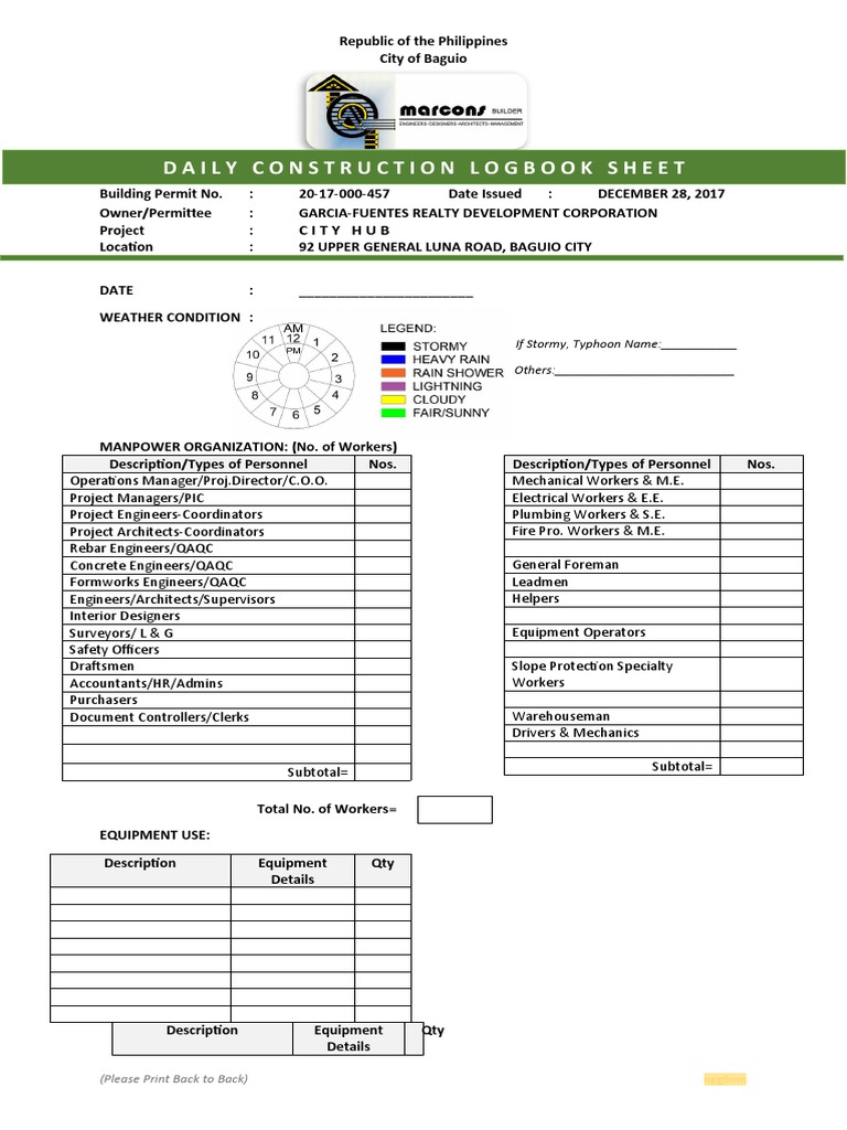 Daily Construction Logbook Template | PDF | Civil Engineering | Real Estate