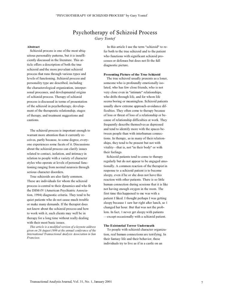 Schizoid Process | PDF | Psychotherapy | Interpersonal Relationships