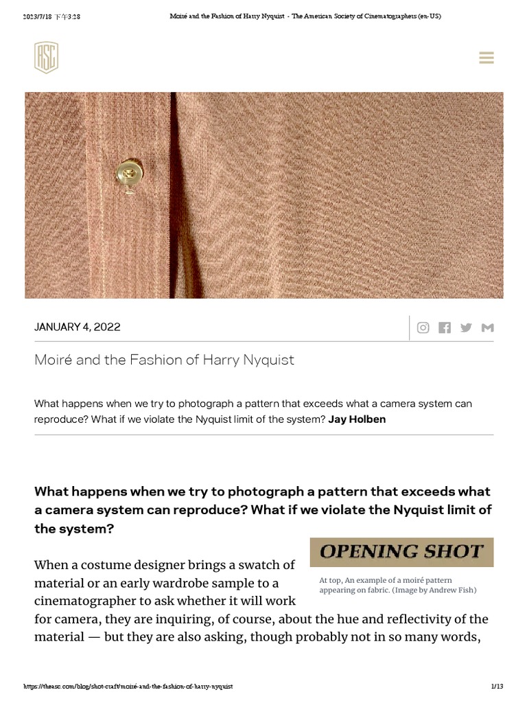 Moiré Patterns and Nyquist Limit in Cinematography | PDF | Optical ...