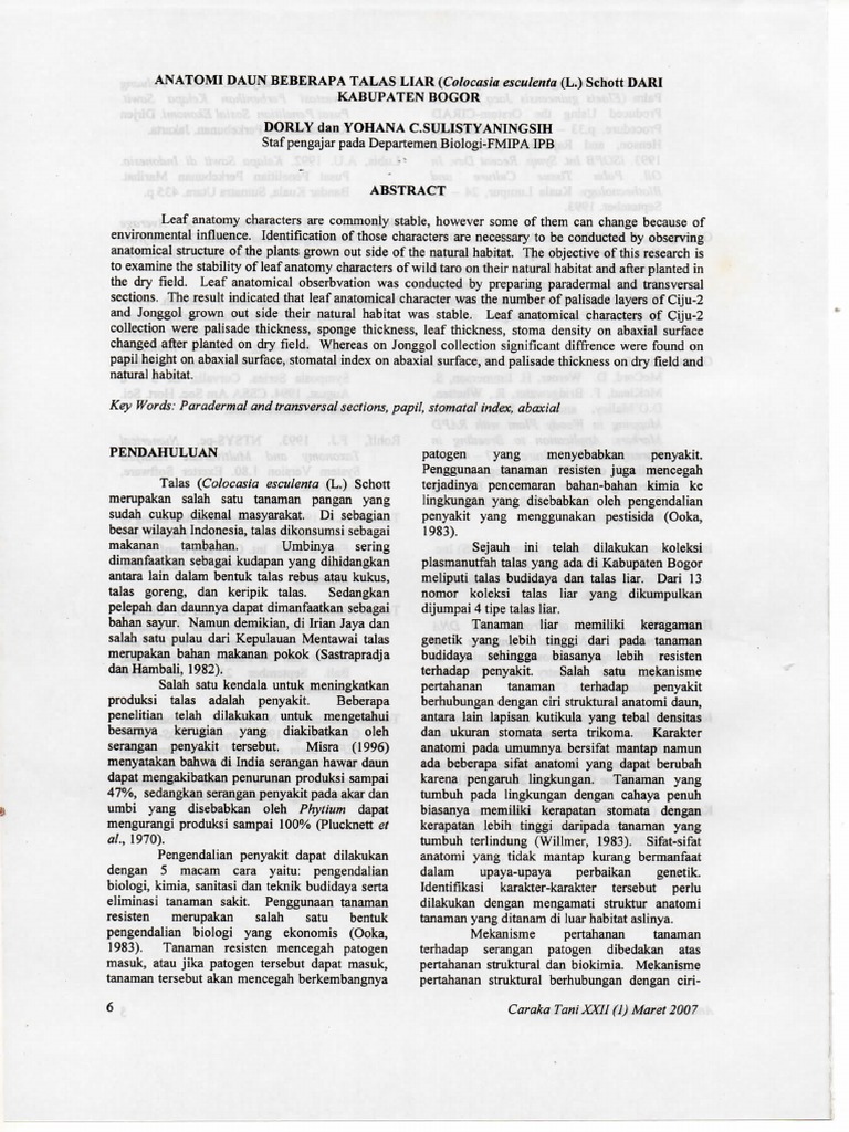 Anatomi_Daun_Beberapa_Talas_Liar_Colocasia_esculen | PDF