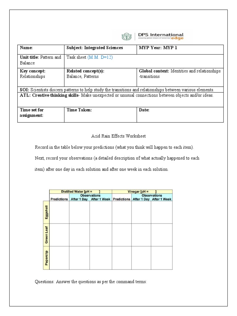 Acid Rain Lab Tasksheet | PDF