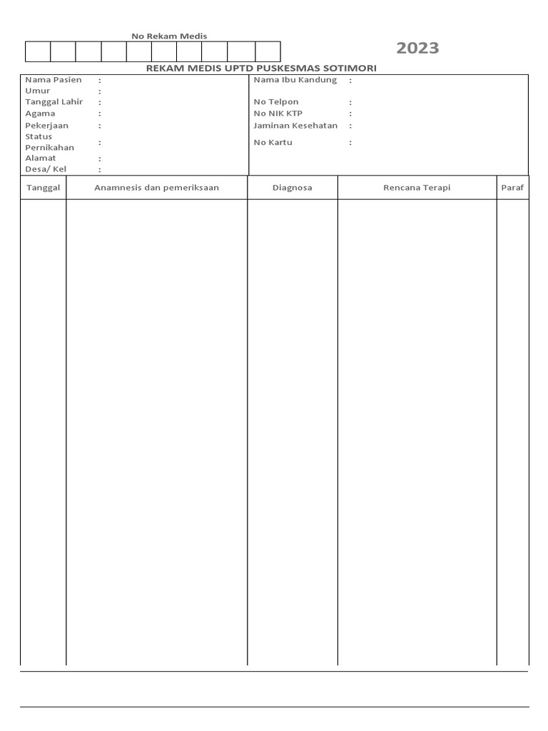 Form Rekam Medis - f4 | PDF