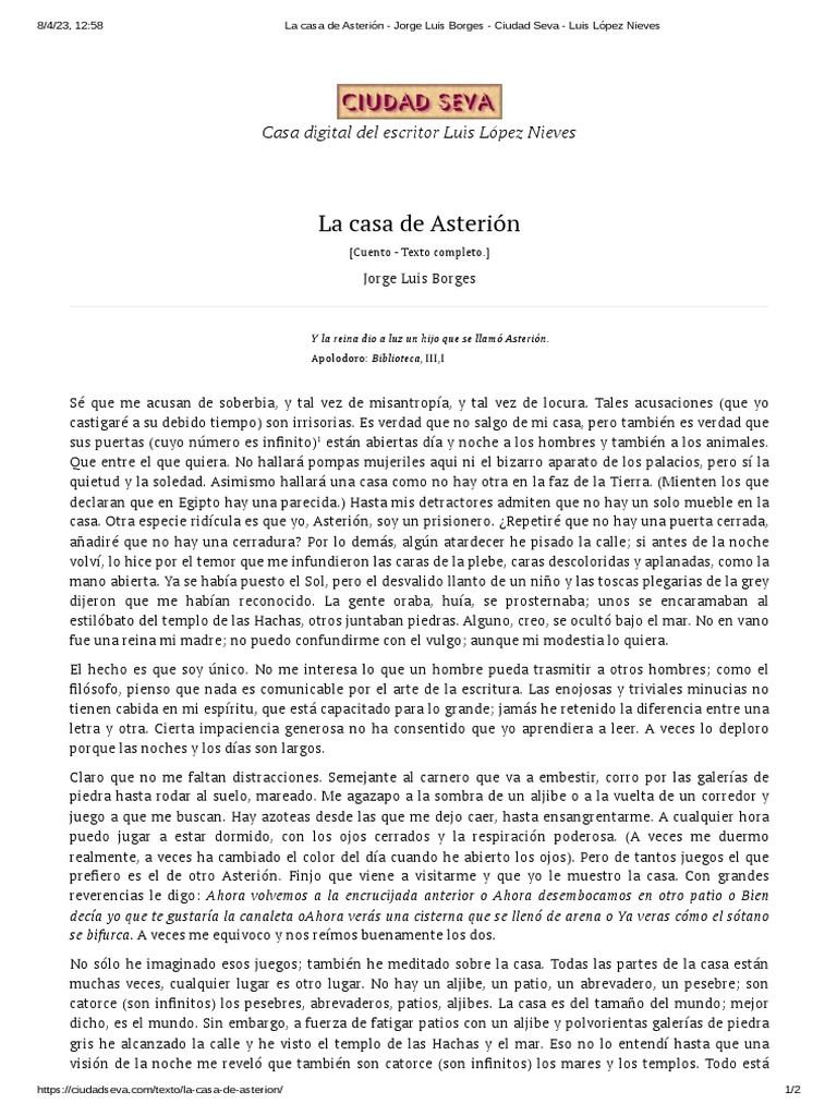 La casa de Asterión - Jorge Luis Borges - Ciudad Seva - Luis López ...