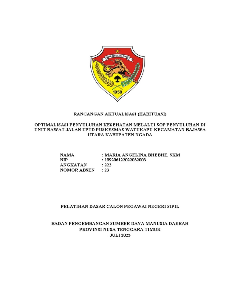 Rancangan Aktualisasi - Maria Angelina Bhebhe, SKM | PDF