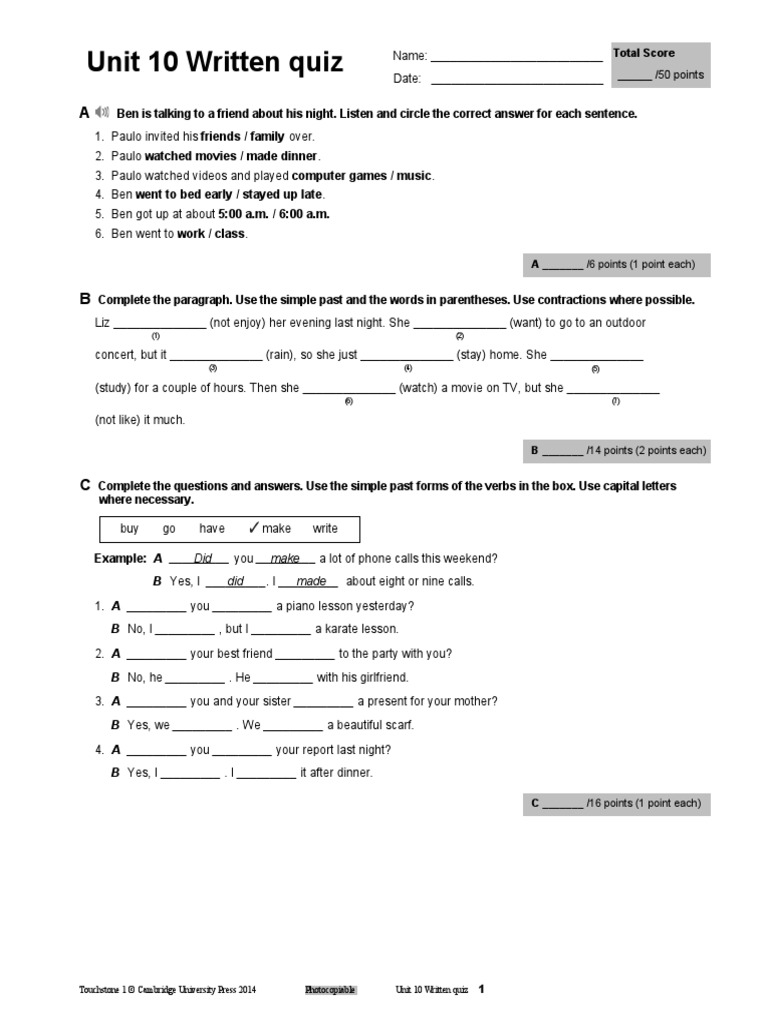 U10 Test Touchtone 1 | PDF