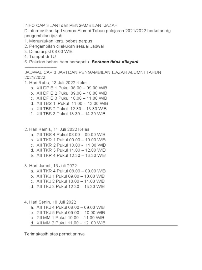 Info Cap 3 Jari Dan Pengambilan Ijazah | PDF Info Cap 3 Jari Dan Pengambilan Ijazah | PDF
