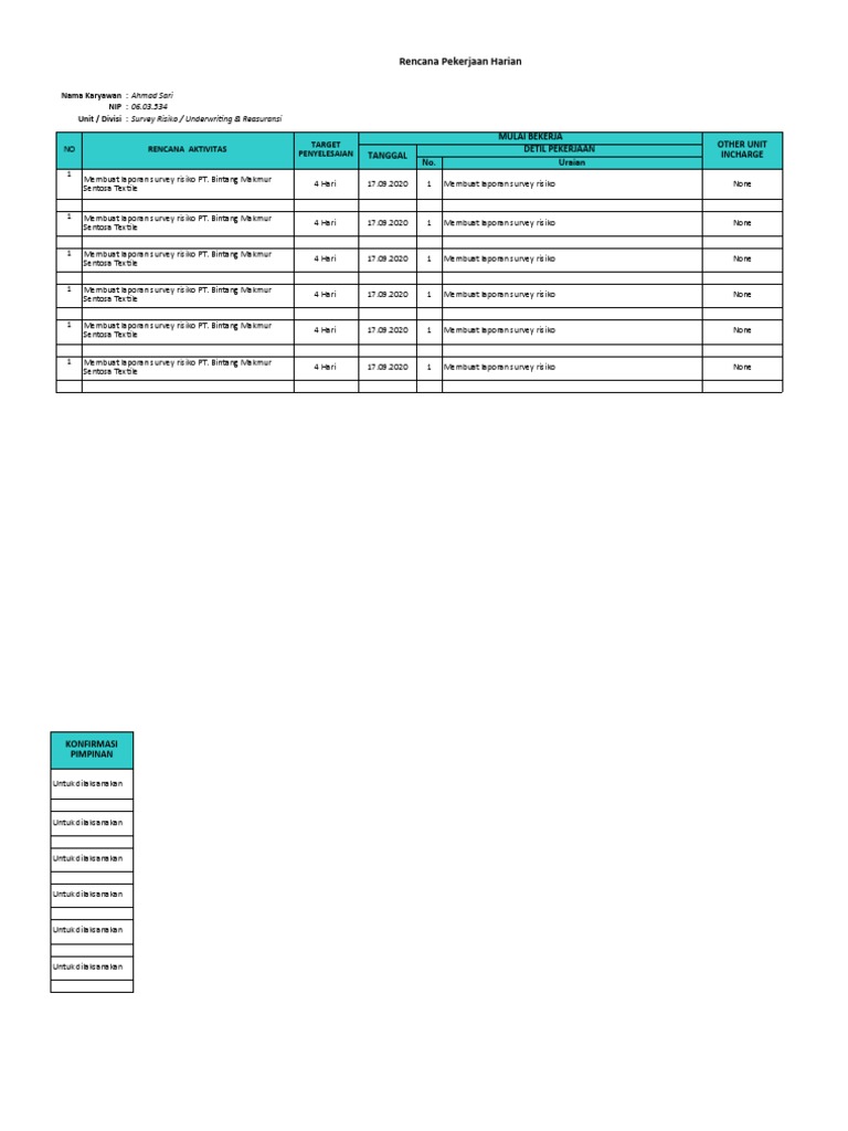 Contoh Form Daily Report Survey Regional | PDF